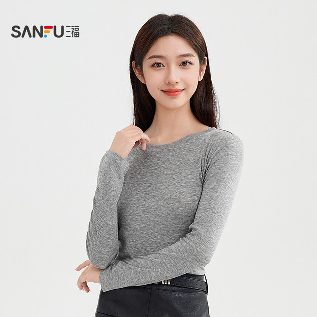 Sanfu long-sleeved T-shirt for women 2025 new autumn simple polka dot ...