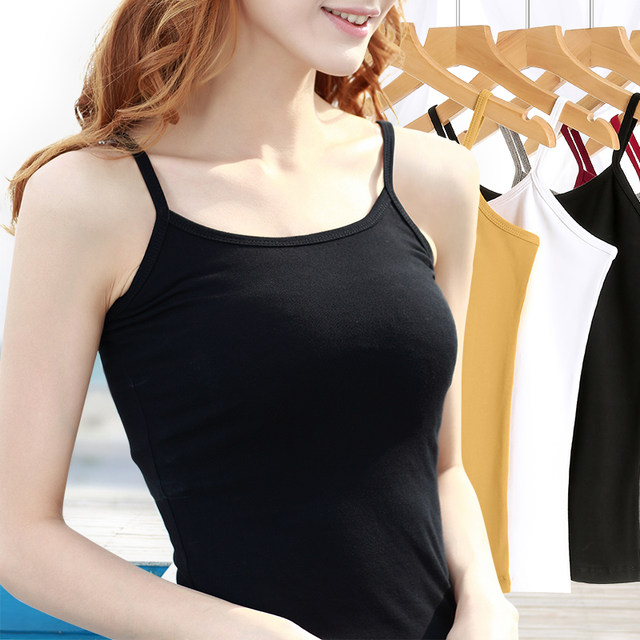 Black pure cotton thin straps small drop camisole women's summer outer ...