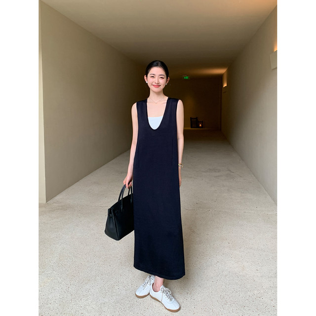 Maven Lin high-end slack big V-neck sleeveless vest knitted dress for ...