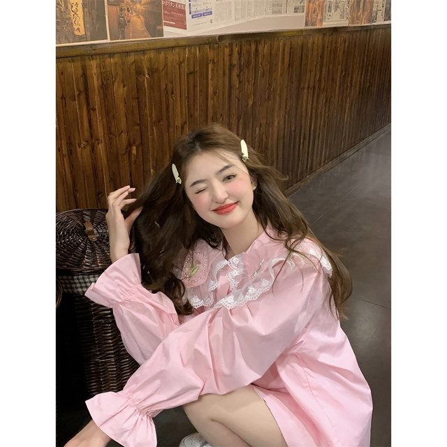 Fan Wenwen Sweet Life Pink Doll Collar Shirt Women's Summer Sweet Cute ...