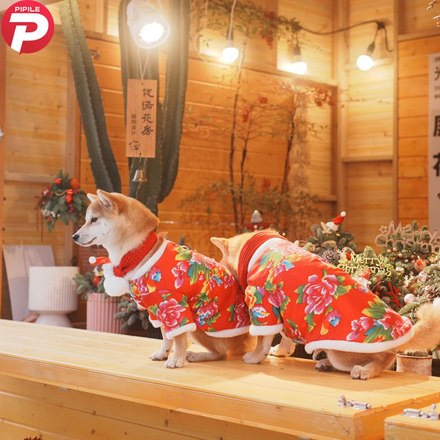 Autumn and winter New Year clothes for pet dogs, Shiba Inu Golden ...
