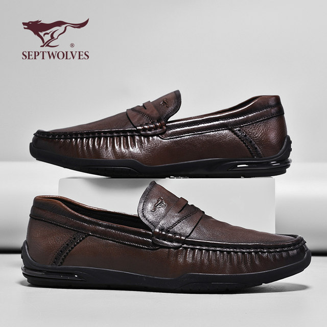 Seven wolf men's shoes spring new leather business leisure men's soft ...