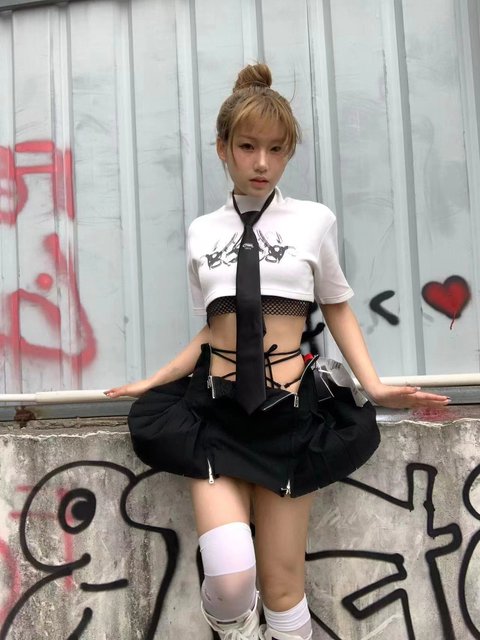 SFTTR 22SS dual zipper splicing irregular hot girl can regulate loose design sense half -bodies ...