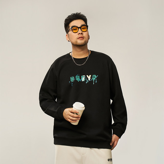Black strong large size men's round neck sweatshirt colorful letter ...