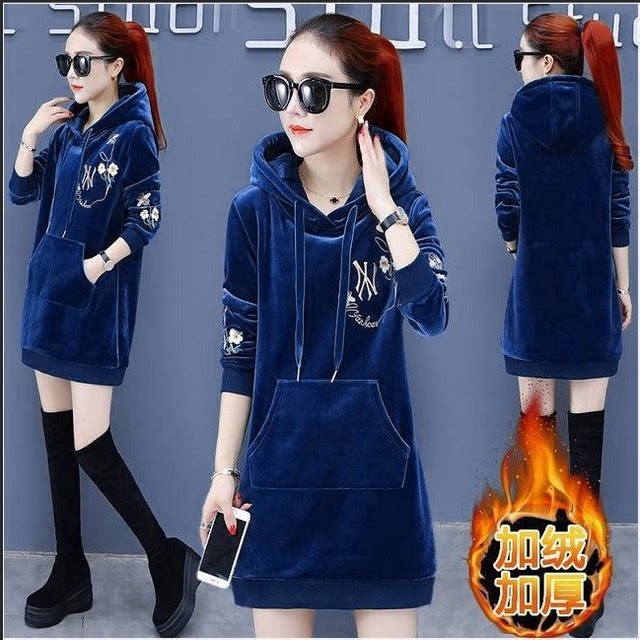 Double -sided velvet cubs sweater female connecting gold velvet mid ...
