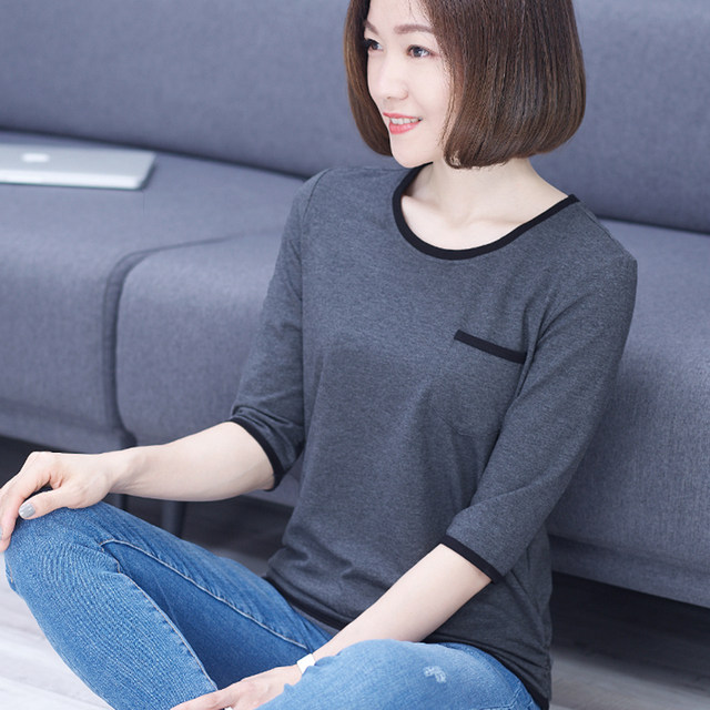 Summer new round neck seven -point sleeve T -shirt women loose large ...