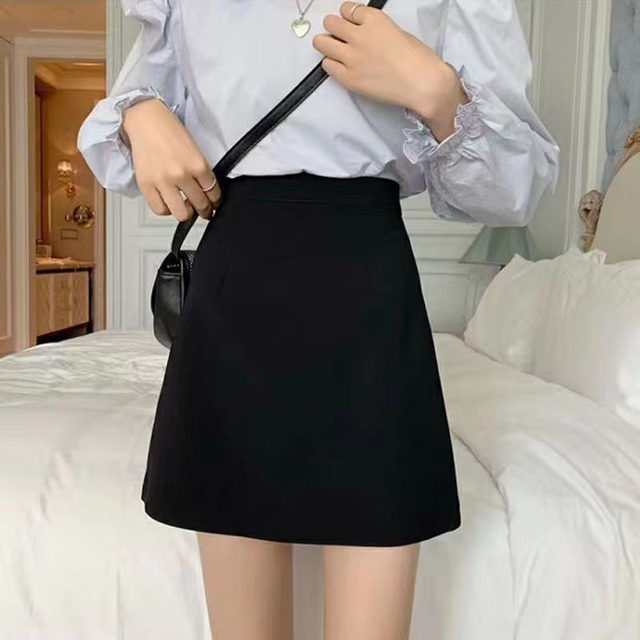 Versatile black spring and autumn new fashion high-waisted solid color ...