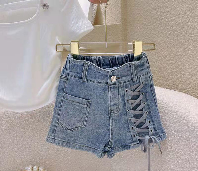 Girls suit summer casual little girl drawstring short-sleeved T-shirt ...