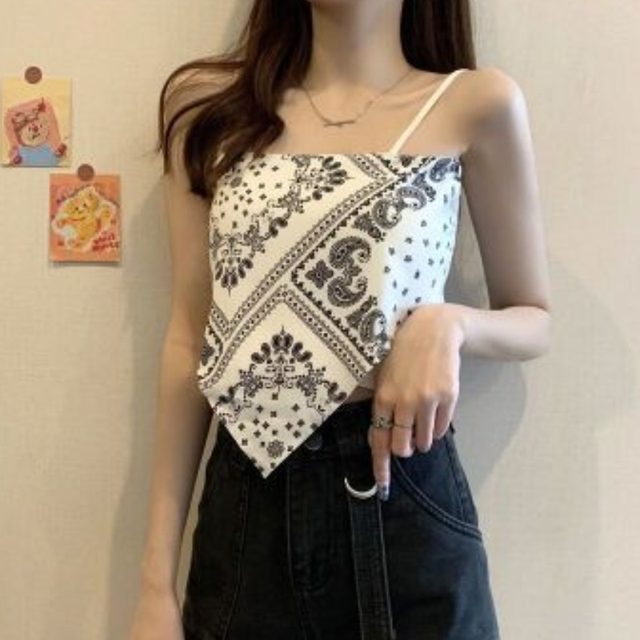 French retro triangular scarf suspender vest female size fat MM summer ...