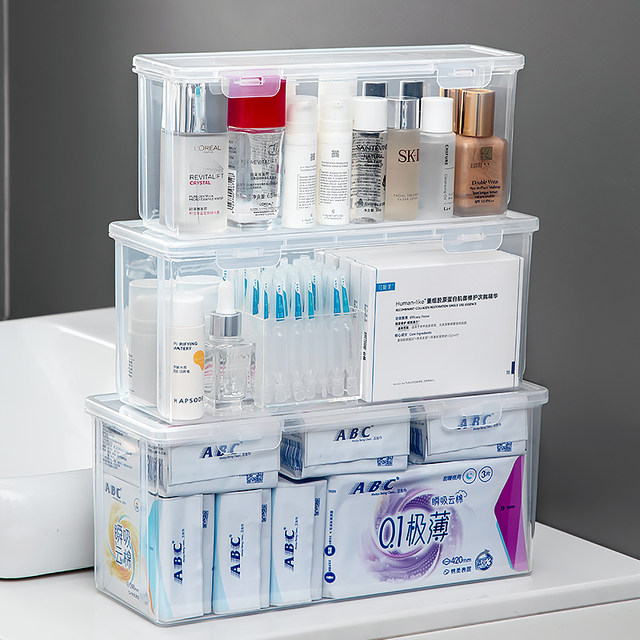 Desktop storage box narrow -length transparent with lid deep debris ...