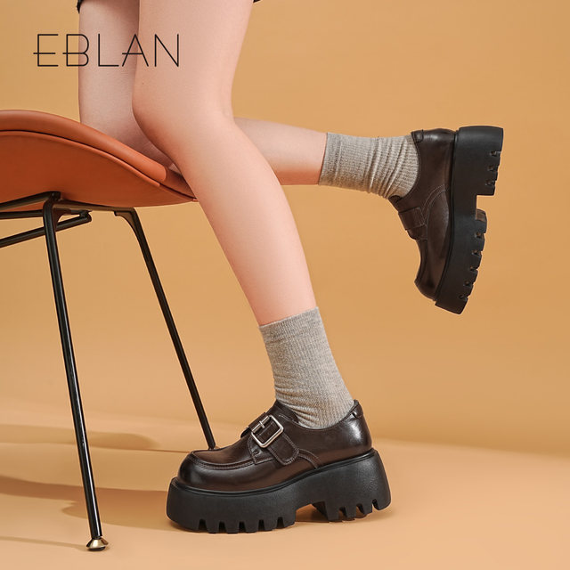 EBLAN/Yiban thick-soled heightening loafers 2024 winter new British ...