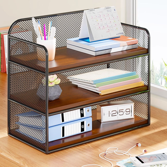 Desktop shelf desk storage cabinet office document sorting rack table ...