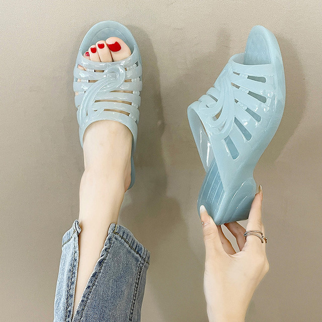 Non -slip soft, not stinky foot slope Crystal slippers Women's plastic ...