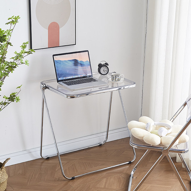 Glass computer desk household acrylic small desk transparent folding ...