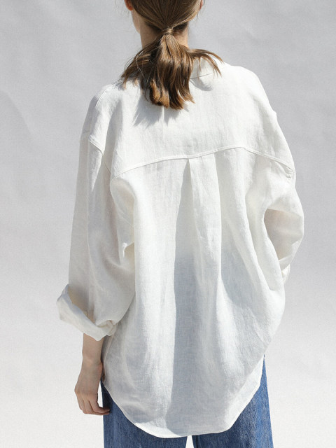 100% pure linen shirt for women white loose sun protection clothes ...