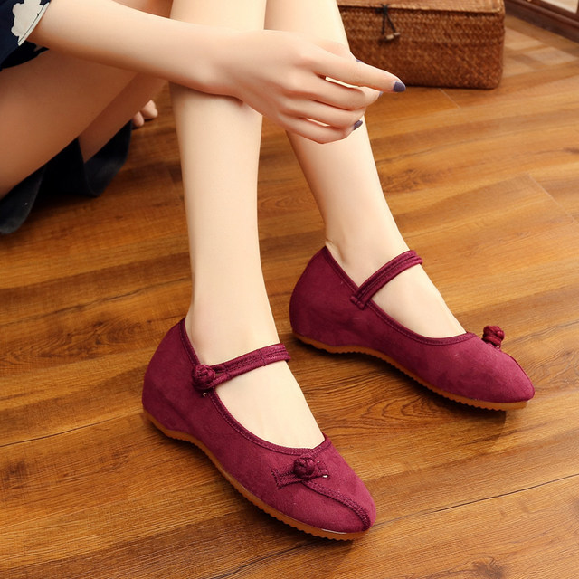 buckle embroidered cloth shoes 2025 summer new low-heeled beef tendon ...