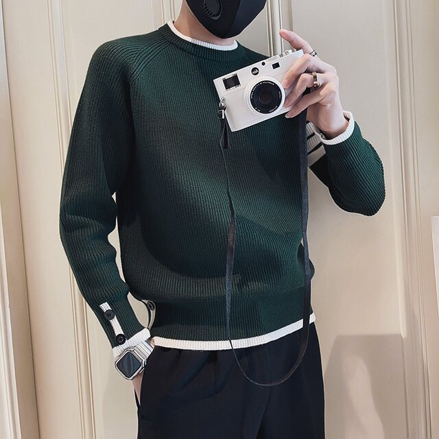 Ins tide brand fake two pieces of sweater men's autumn and winter ...