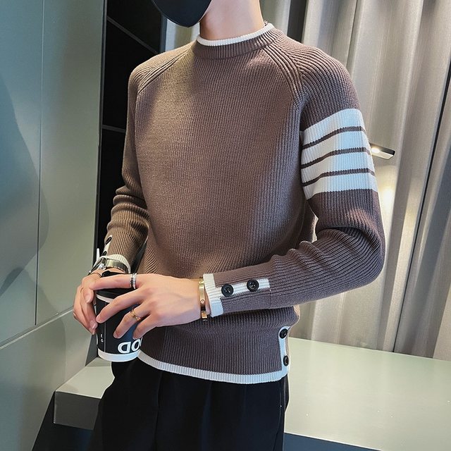 Ins tide brand fake two pieces of sweater men's autumn and winter ...