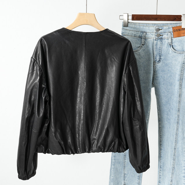 Vegetable tanned sheepskin Haining leather small leather jacket for ...