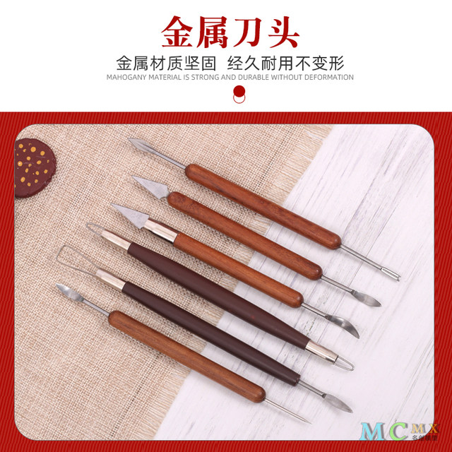 Red handle 6 pieces of sculpture color clay mud tool sculpture stone ...