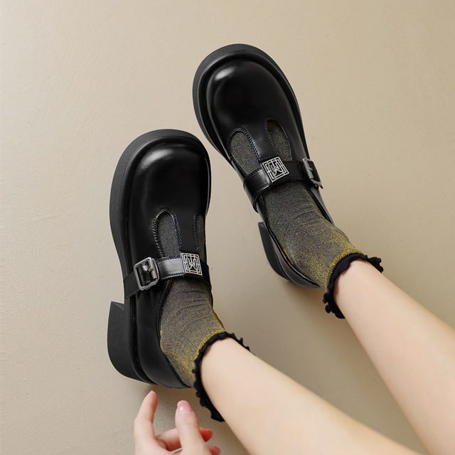 2024 Spring new leather thick bottom T -shaped Mary Zhen shoes female ...