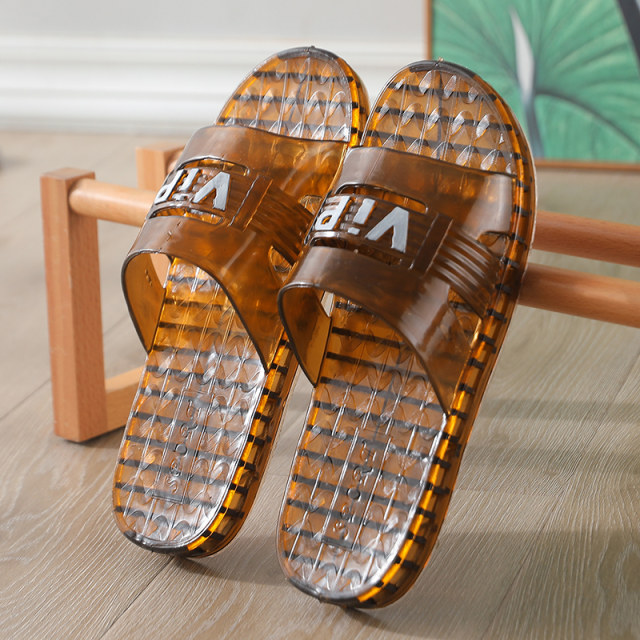 Men's slippers crystal glue transparent plastic household bath slippers ...