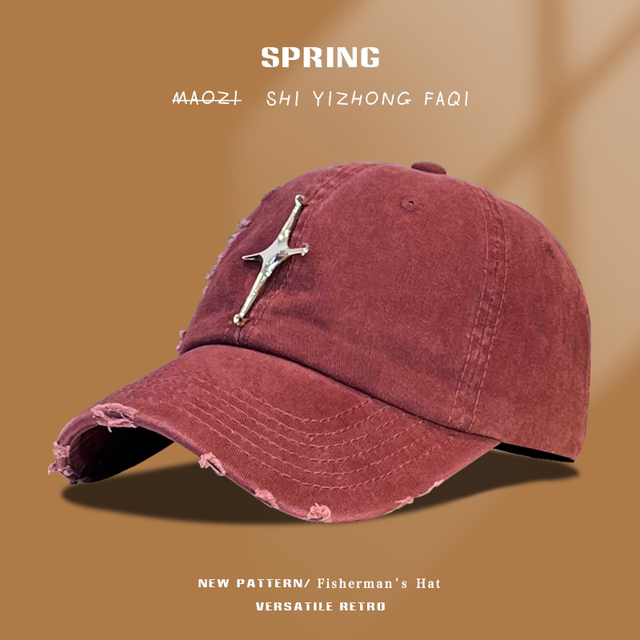 American retro old ripped baseball hat for women 2025 new street ...