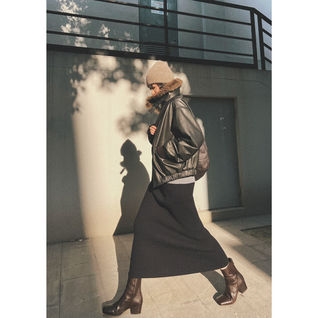 Amyy Studios JIN calfskin embryo quilted cashmere fur one-lapel bomber ...