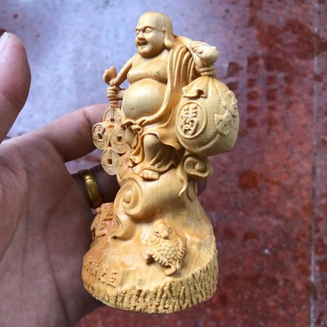 Cliff cypress wood carving attracts wealth and blessings gold ingots ...