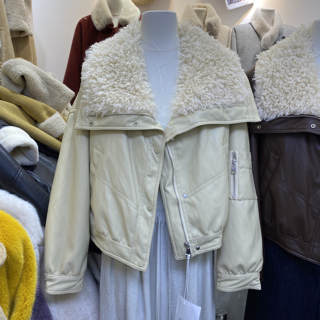 Lamb hair large lapel leather cloth jacket jacket female European ...