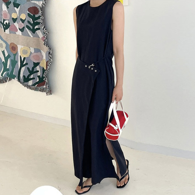 Korean chic minimalist niche design with side buckle waist slim long ...