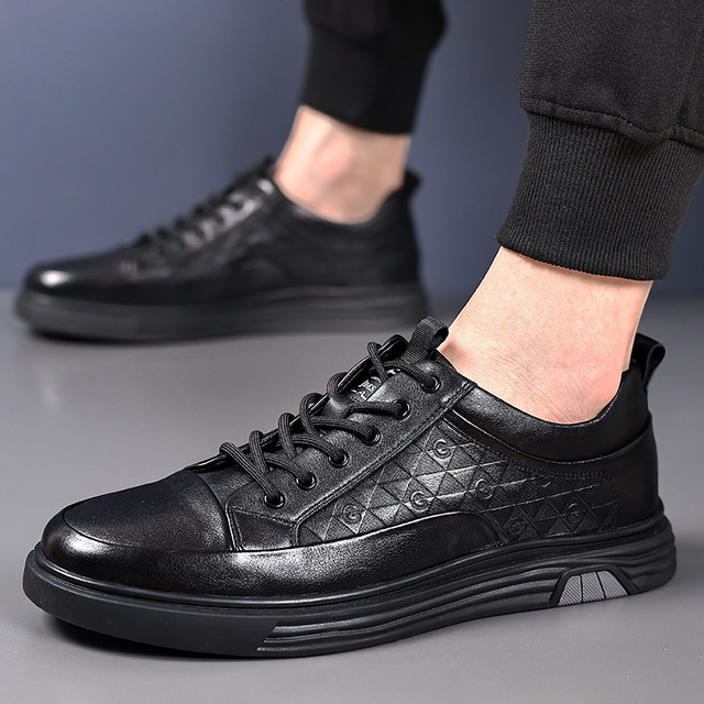Autumn new extra-large size men's shoes 45 casual black leather shoes ...