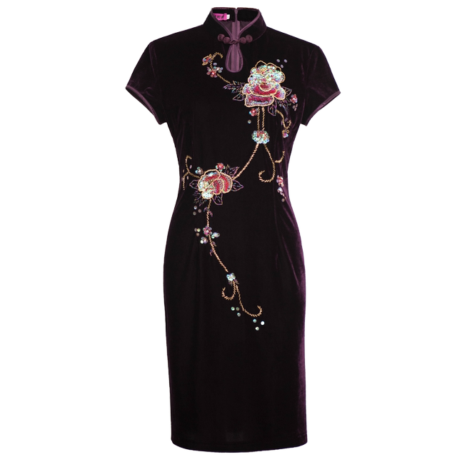 Chinese classic cheongsam gold velvet mother's wear improved retro ...
