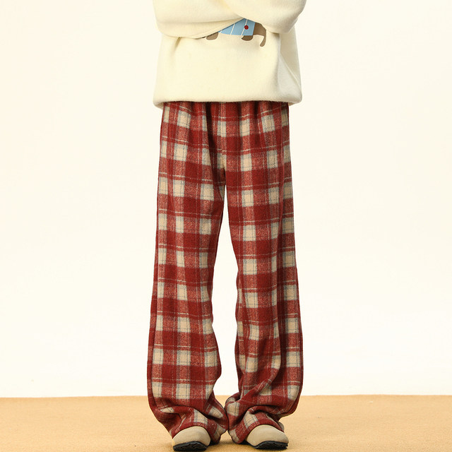 Wukong has in stock trendy brand retro plaid plus velvet drawstring ...