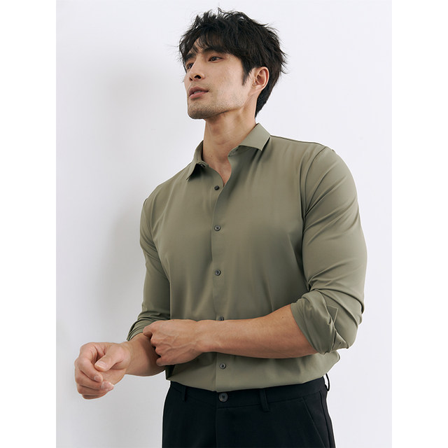 Caramel color shirt, no-iron antibacterial men's design business autumn ...