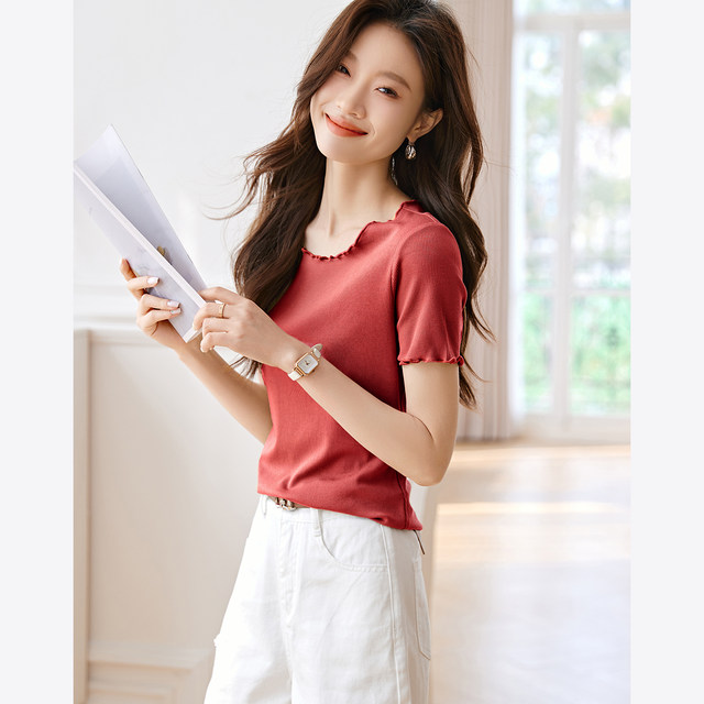 Mohan Yimei basic design sense wood ear short-sleeved T-shirt 2025 ...