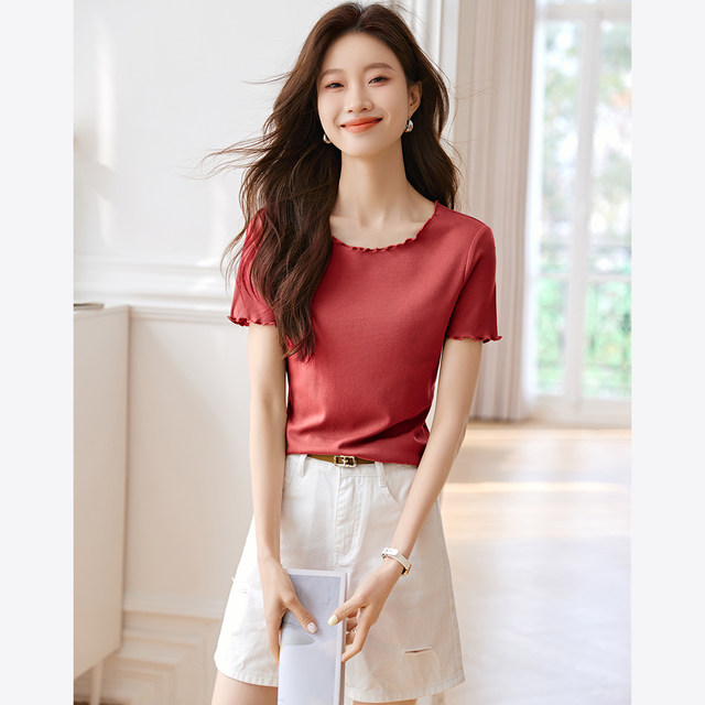 Mohan Yimei basic design sense wood ear short-sleeved T-shirt 2025 ...