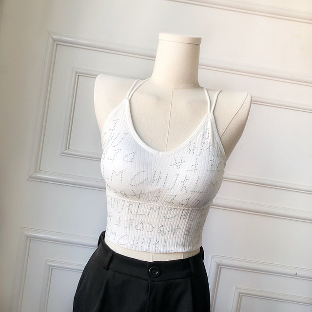 Sexy V-neck Slim Shoulder Strap Crossed Backless Rhinestone Letters ...