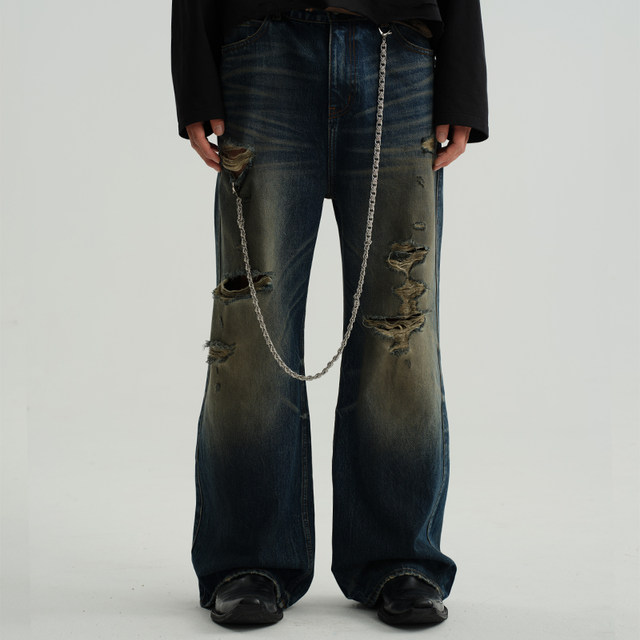 JCAESAR DIRTY DENIM dark blue dirty dyed ruined jeans natural whiskers VINTAGE distressed