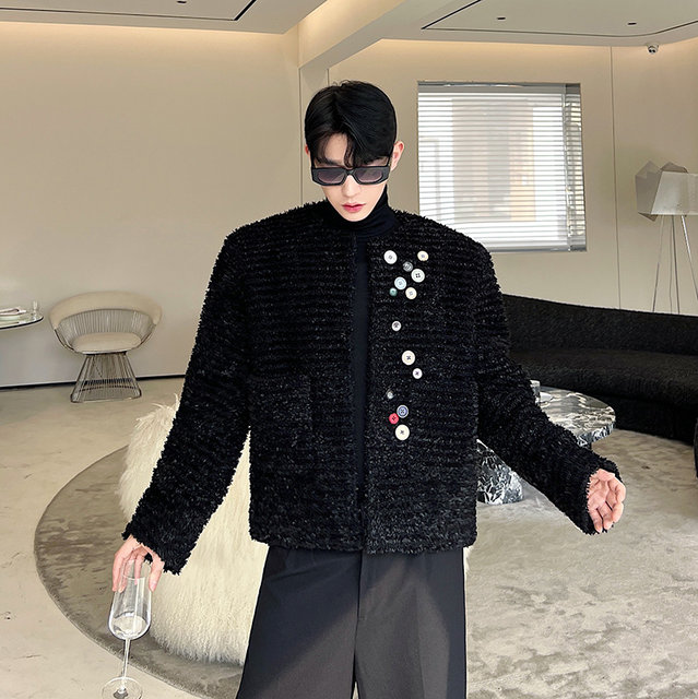 Autumn and winter niche light luxury high-end tweed jacket men's ...