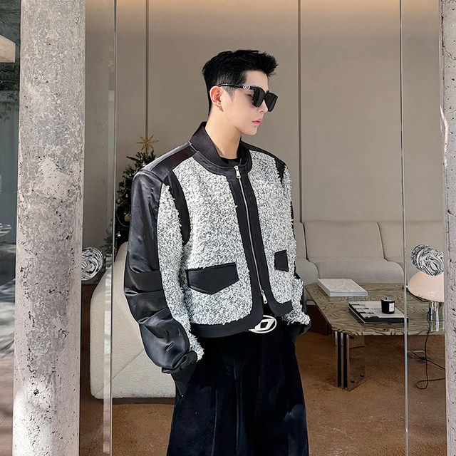 Niche design contrast color splicing small fragrance style short jacket ...