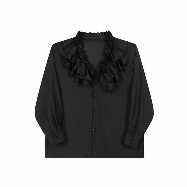 Early autumn French ruffled lace V-neck long-sleeved shirt for men and ...