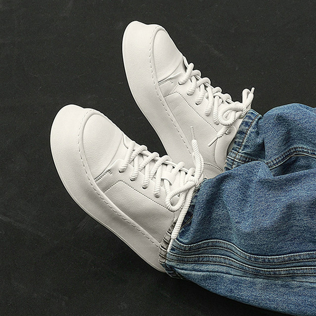 Men's white shoes, genuine leather, high-end, niche, all-white, simple ...