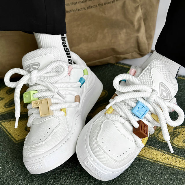 Men's bread shoes, white thick sole, small white shoes, niche trendy ...