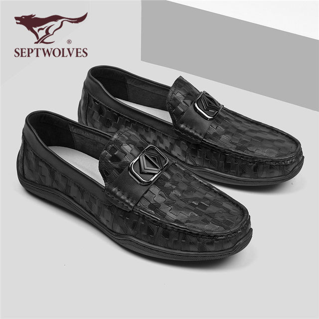 Septwolves Slip-On Beanie Shoes Winter New Black Loaf Toe Layer Cowhide ...