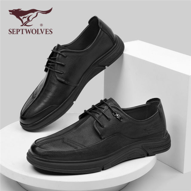 Septwolves business leather shoes for men 2025 winter new British black ...