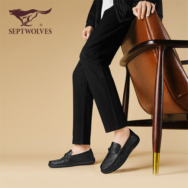 Septwolves Men's Loaf Leather Shoes Winter New Business Casual Men's ...