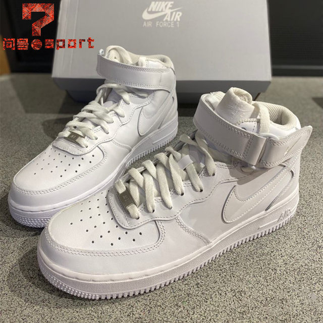 Nike Air Force 1 AF1 pure white men and women middle top shoes 315123 ...