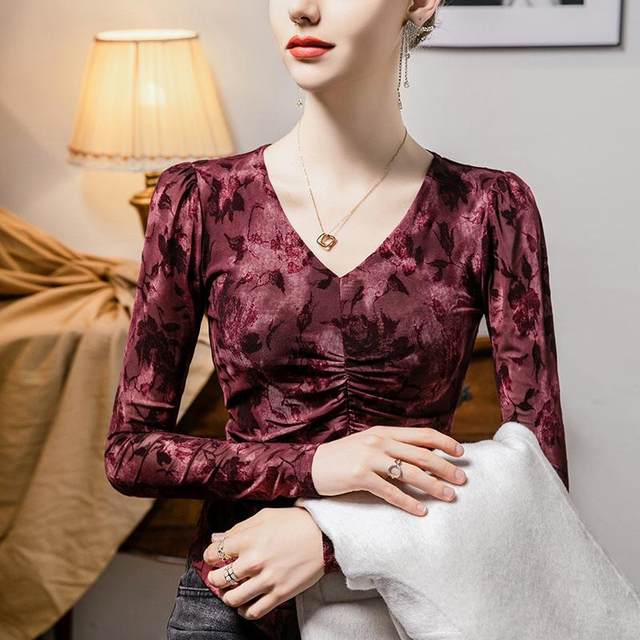 2025 new autumn outfit high-end top for women's long-sleeved V-neck T ...