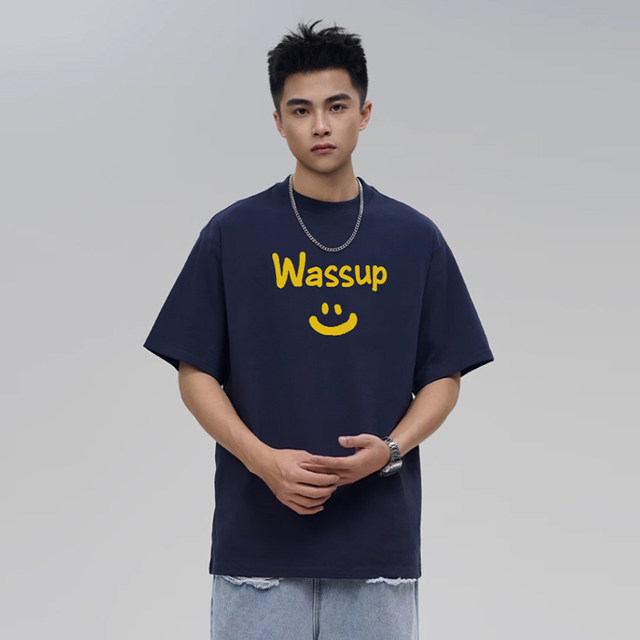 WASSUP tide brand smiley letter letter men and women same T -shirts T ...